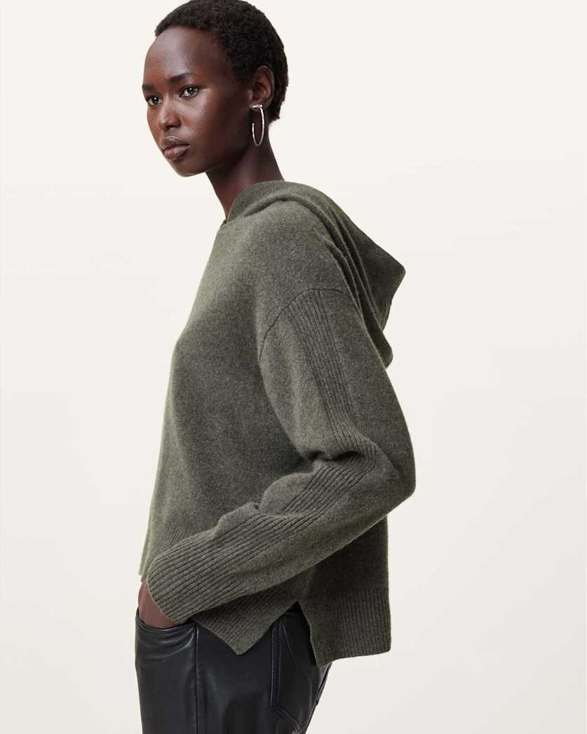 Irina Relaxed Fit Cashmere Hoodie KHAKI GREEN | ALLSAINTS